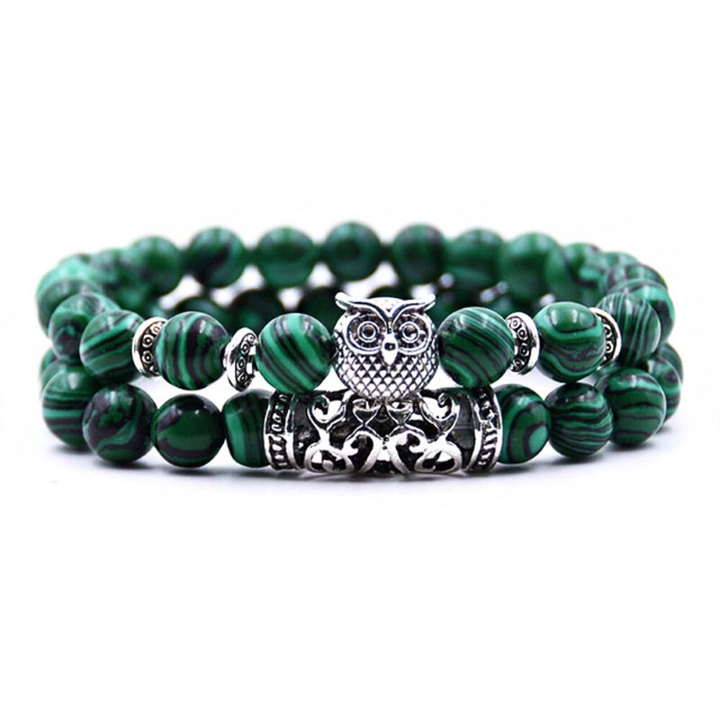 Käsintehty Tiibetin Hopea Pöllö Rannekoru Luonnollinen Jalokivi ...