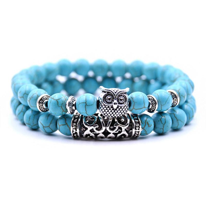 Käsintehty Tiibetin Hopea Pöllö Rannekoru Luonnollinen Jalokivi ...